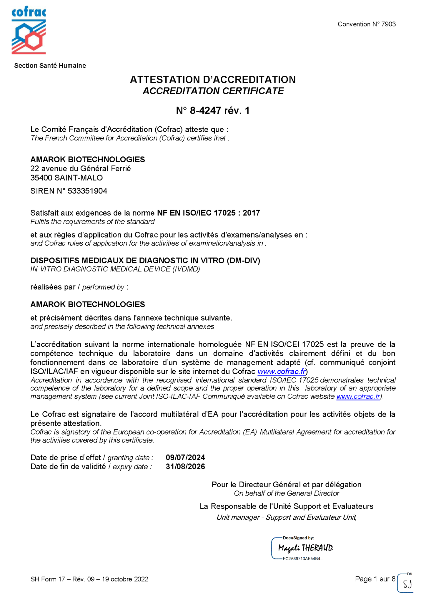 Amarok Biotechnologies, a French performance evaluation laboratory ...